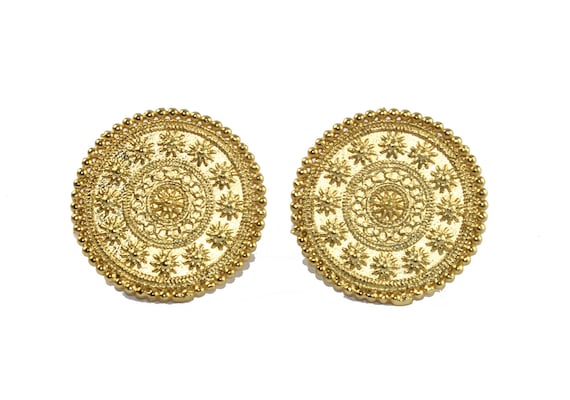 22kt Gold Plated Dotted Round Post Earrings With Loop / 21mm / | Etsy