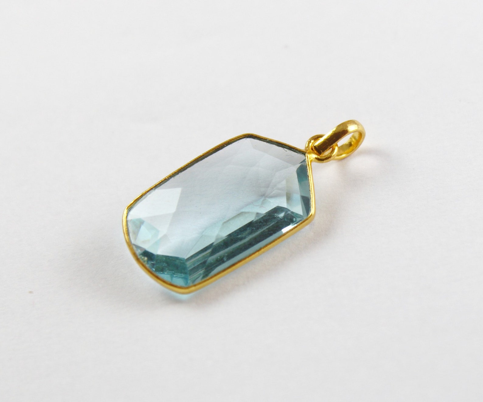 22kt Gold Plated Bezel Set Aqua Quartz Faceted Fancy Pentagon - Etsy