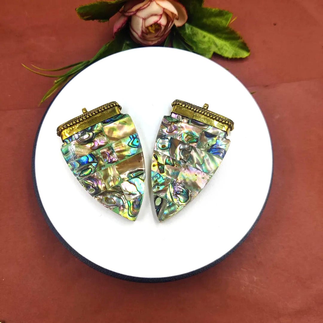 75x40 Natural Abalone Shell Arrowhead Pendant Dotted Brass Capped ...