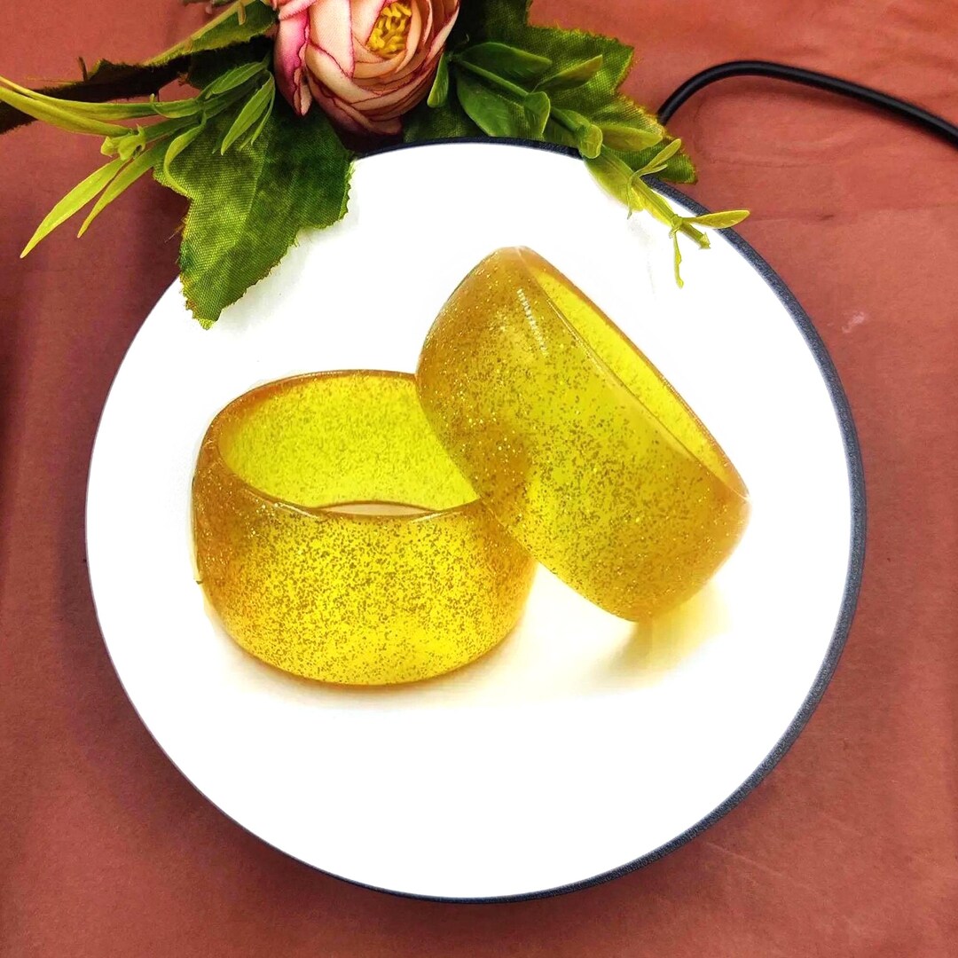 Sunny Yellow & Sparkling Gold Glitter Resin Bangle Bridesmaid Gift ...