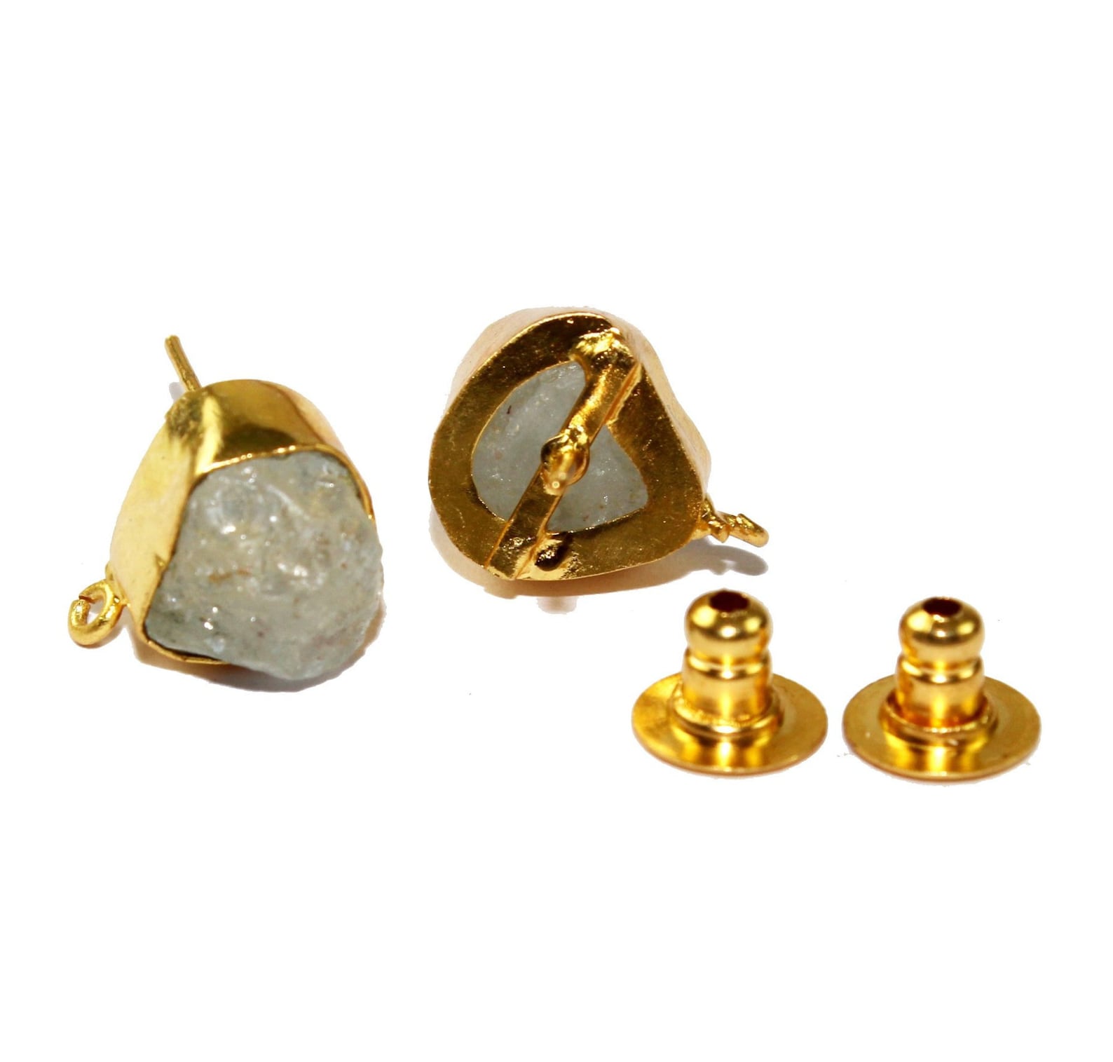 Natural Raw Multi Gemstone Connectors Post Stud / 22k Gold Plated Rough ...