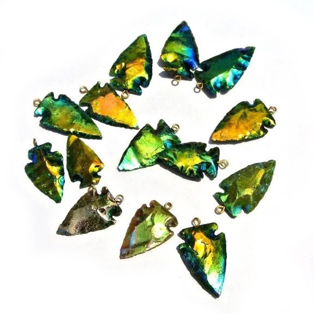 1pair Mystic Green Titanium Coated Arrowhead Pendant 33 - 35mm Single ...