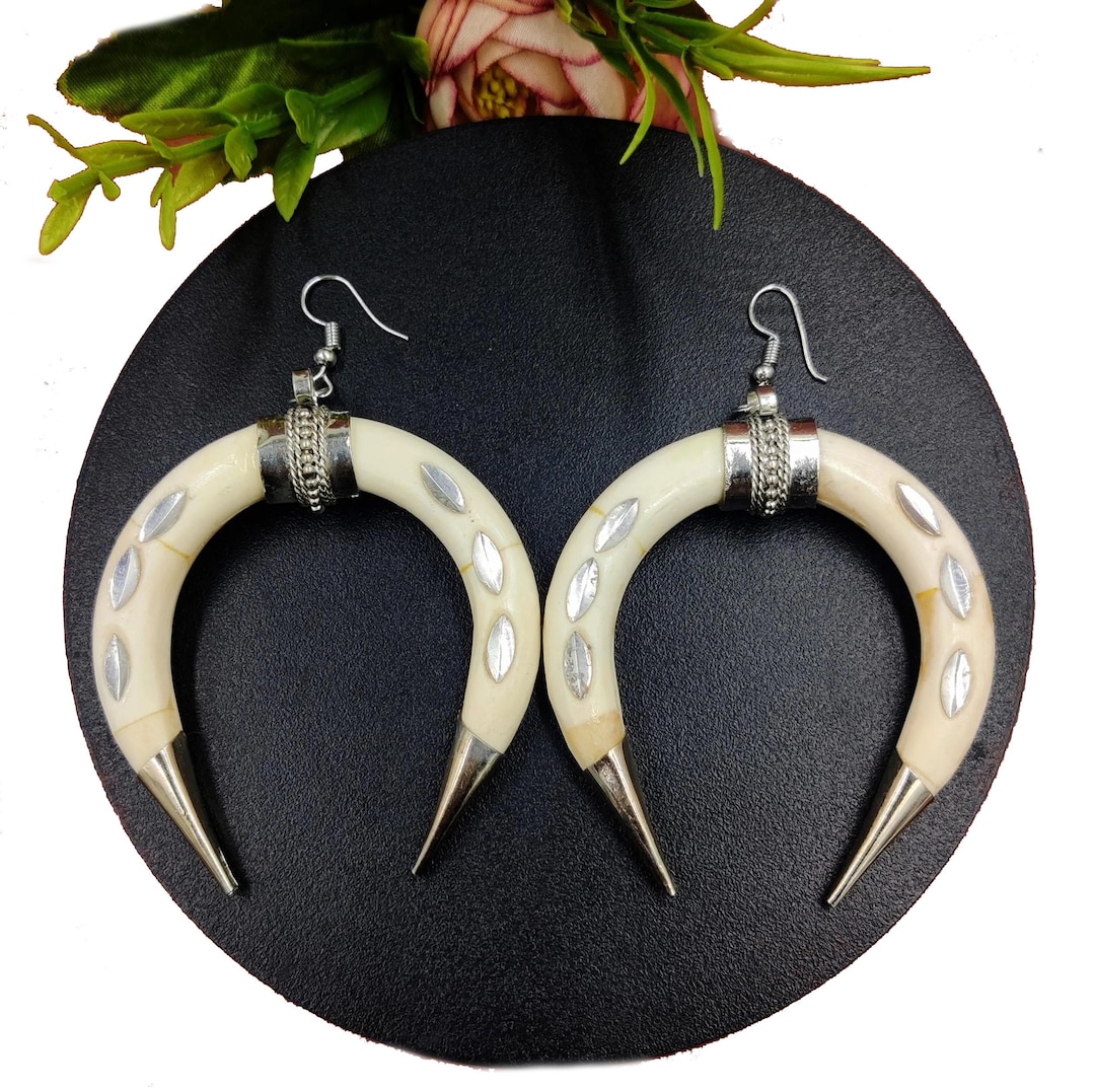 Ethically Sourced Buffalo Bone Crescent Horn Earrings | Silver & Gold ...
