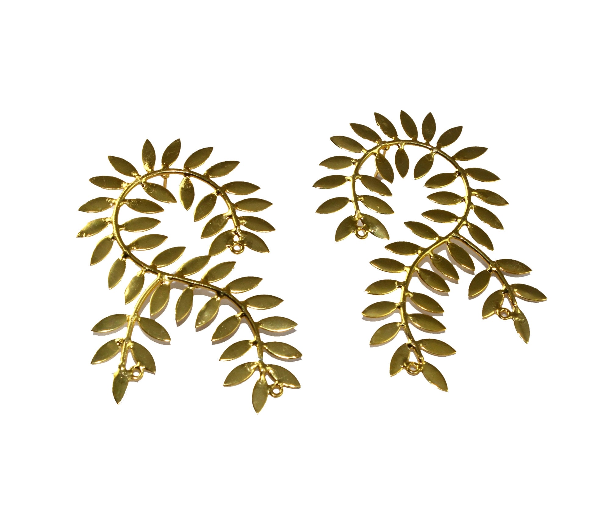 74x46mm 22kt Gold Plated 3 Loops Earring Connector / Leaves - Etsy UK