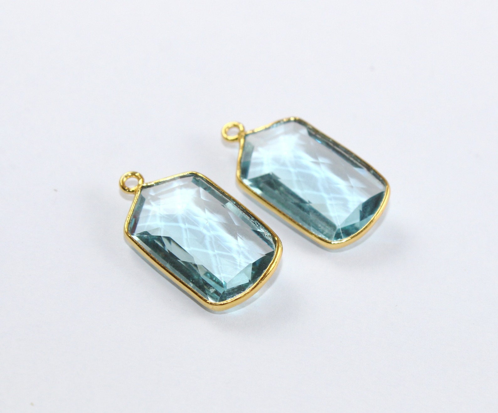 22kt Gold Plated Bezel Set Aqua Quartz Faceted Fancy Pentagon - Etsy