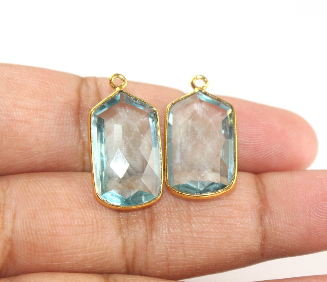 22kt Gold Plated Bezel Set Aqua Quartz Faceted Fancy Pentagon - Etsy