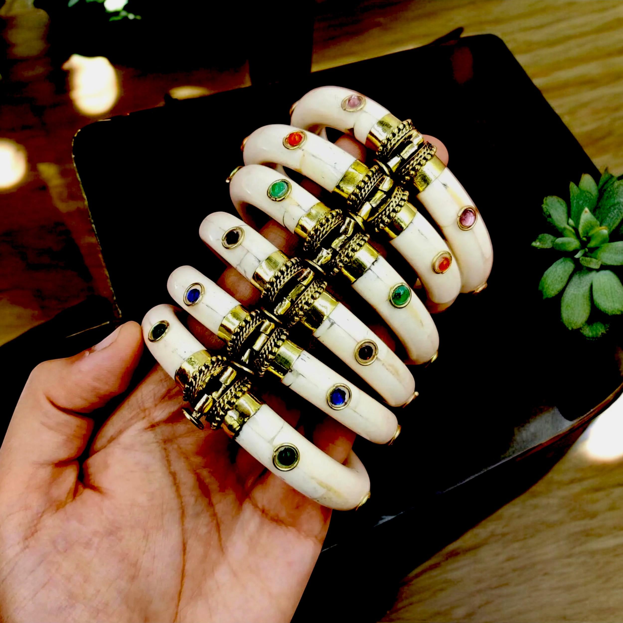 Ethically Sourced Buffalo Bone & Multi Color Stone Designer Bangle ...