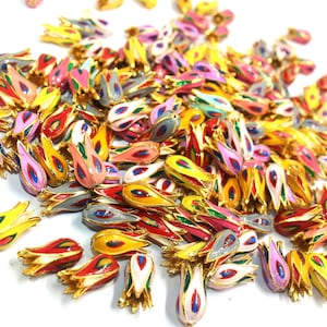 1 Pair Hand Painted Multi Color Metal Tulip Beads 22x11mm Enamel Flower ...