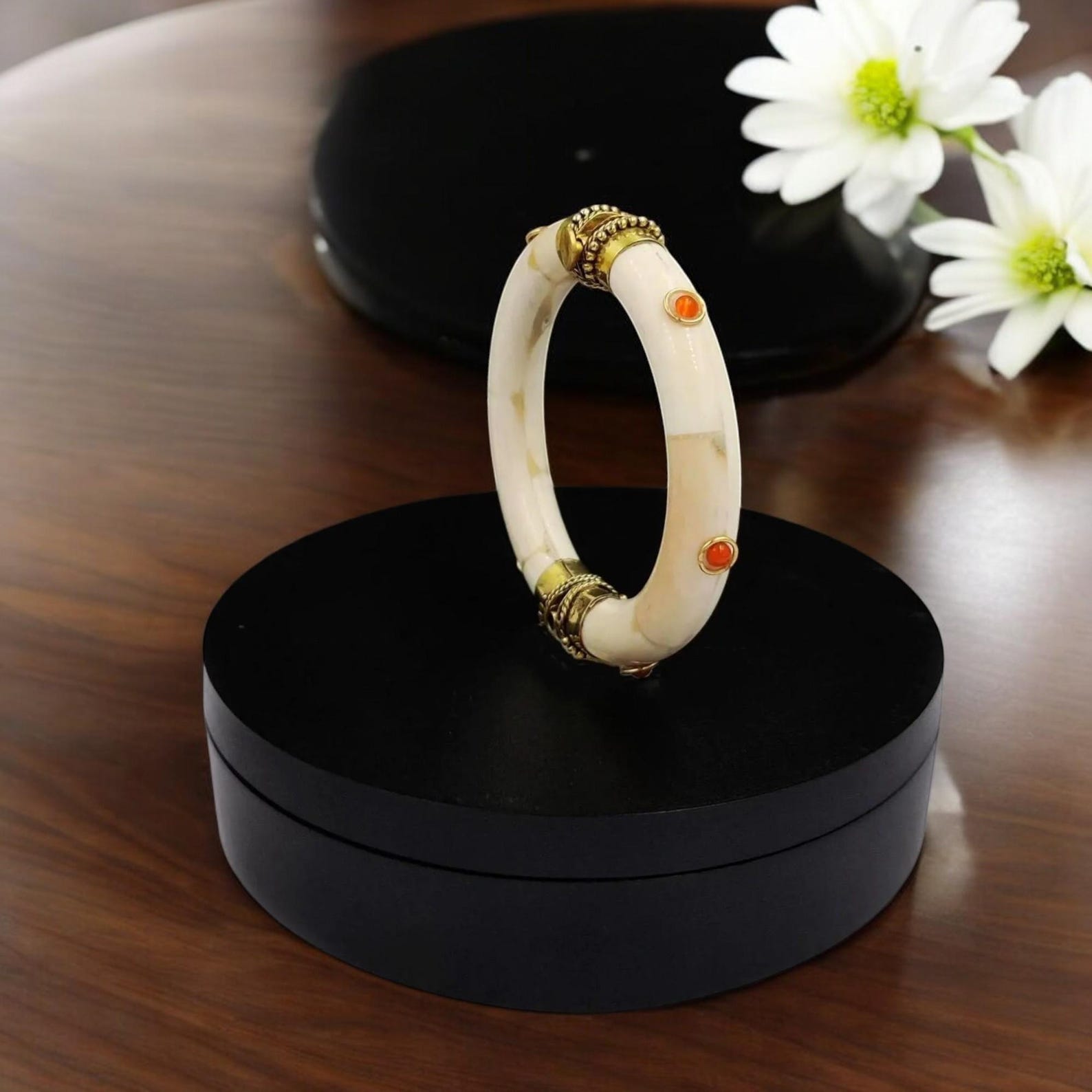 Ethically Sourced Buffalo Bone & Multi Color Stone Designer Bangle ...