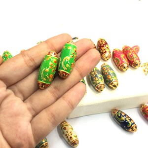 2pcs 30x12mm Hand Painted Assorted Color Floral Design Barrel Beads ...