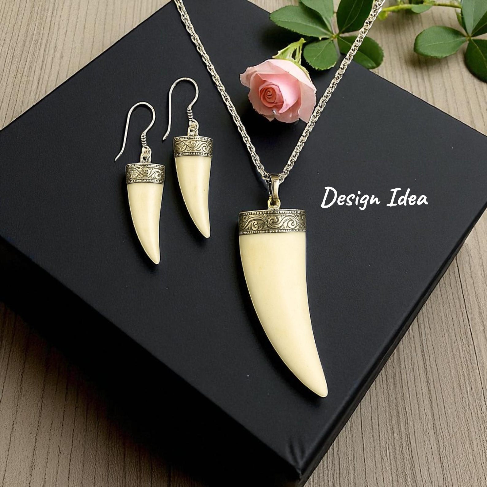 Ethically Sourced Buffalo Bone Horn Pendant With Silver or Gold Tone ...