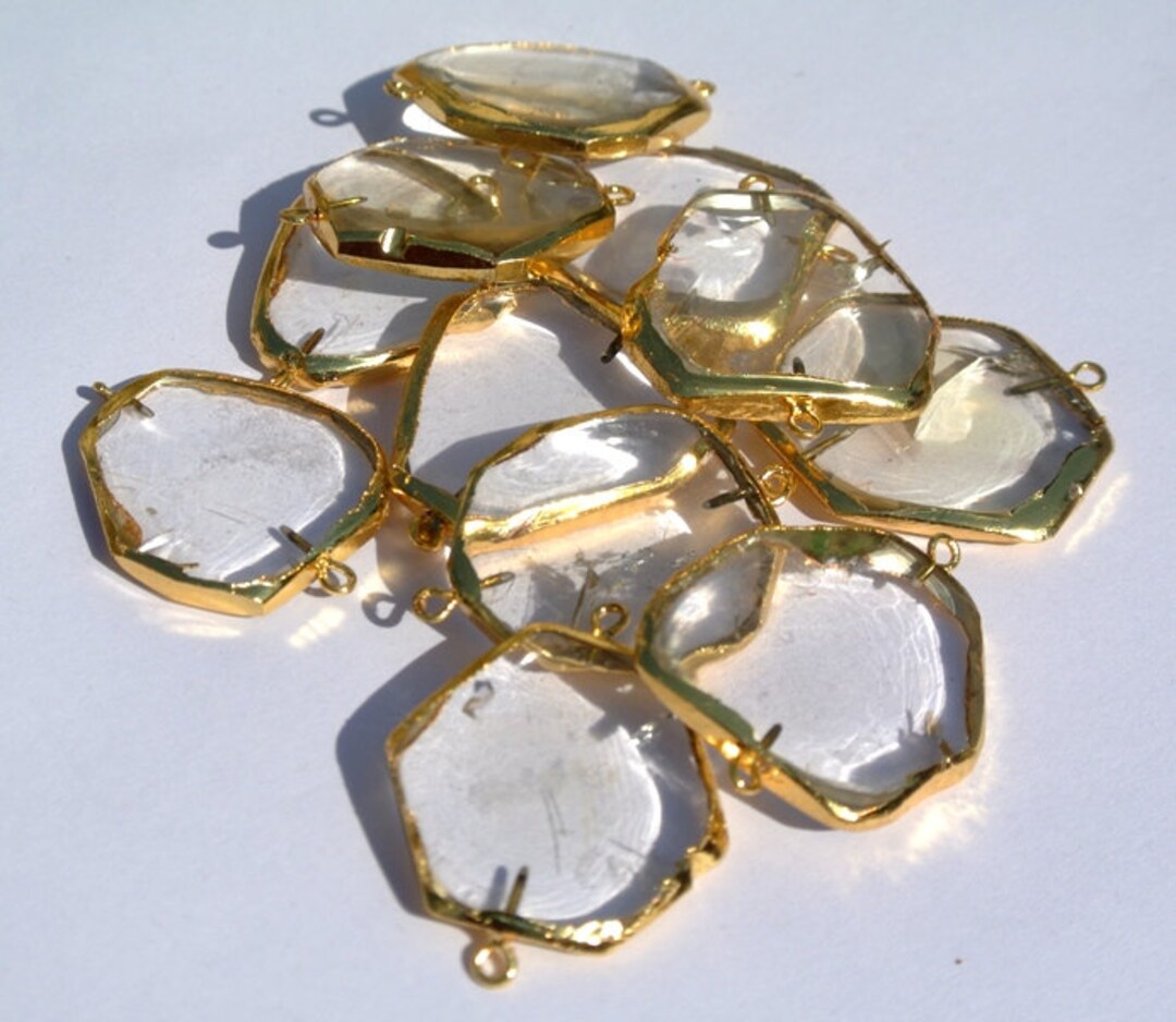 5pcs 30-35mm 24K Gold Electroplated Edge Crystal Quartz Slab Connector ...