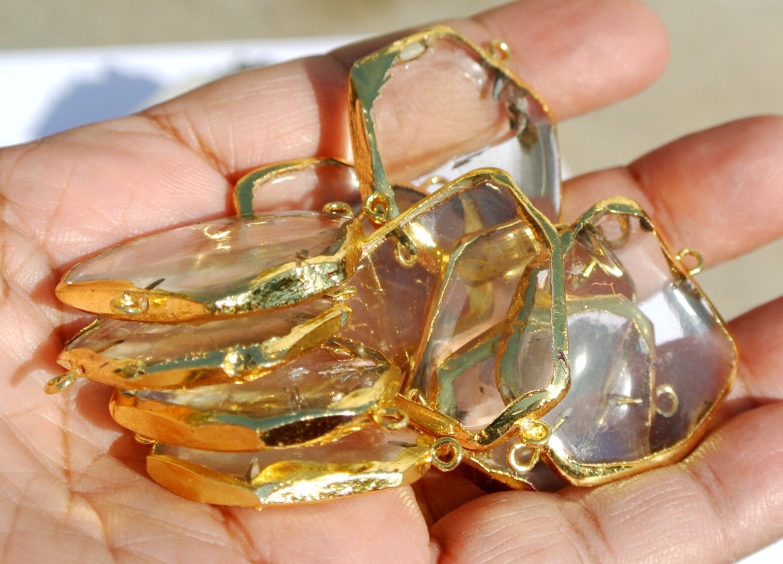 5Pcs 30-35mm 24K Gold Electroplated Edge Crystal Quartz Slab | Etsy