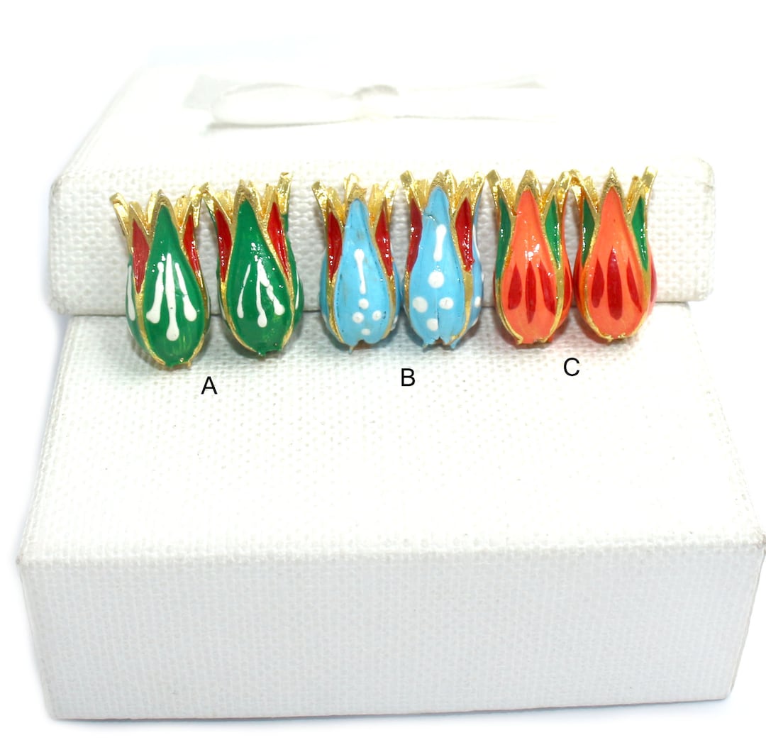 1 Pair Hand Painted Multi Color Metal Tulip Beads 23x11mm Enamel Flower ...