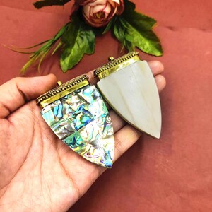 75x40 Natural Abalone Shell Arrowhead Pendant Dotted Brass Capped ...