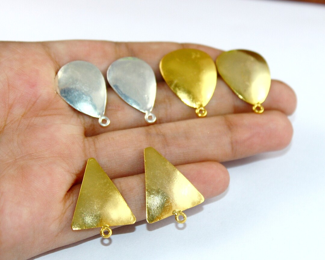 1 Pair Gold & Silver Plated Stud Ear Post / Pear and Triangle Shape Ear ...
