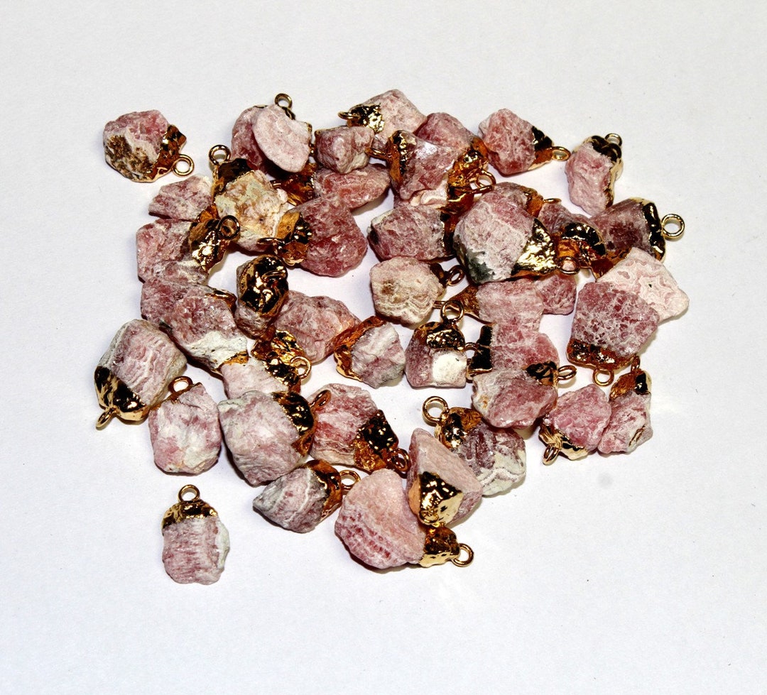 DIY Natural Rough Peruvian Pink Opal Nugget Charm / Gold Electroplated ...