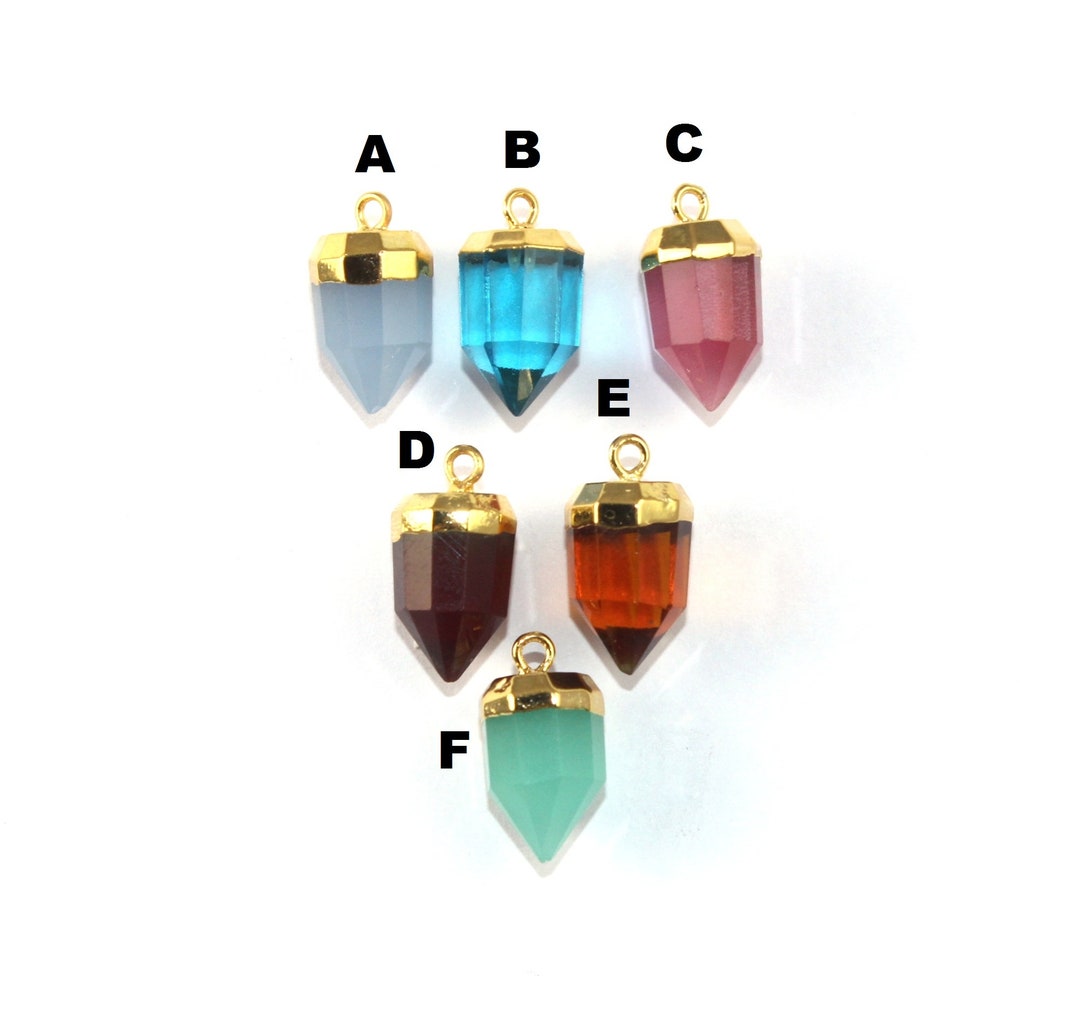 Multi Color Gemstones Bullet Shape Earrings Pendant / 18x10mm 24kt Gold ...