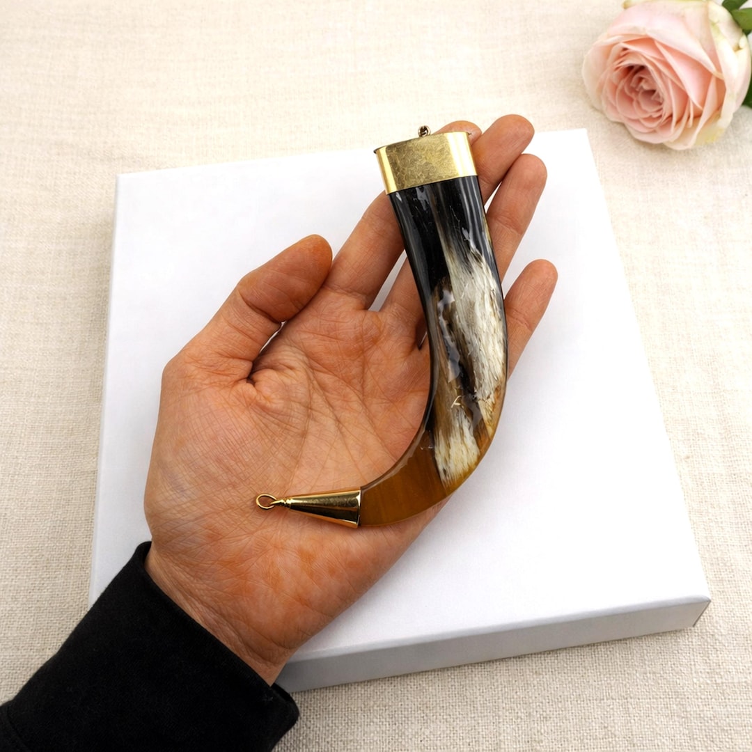 4" Curved Buffalo Horn Tusk Pendant With Gold Cone & Cap | Tribal ...