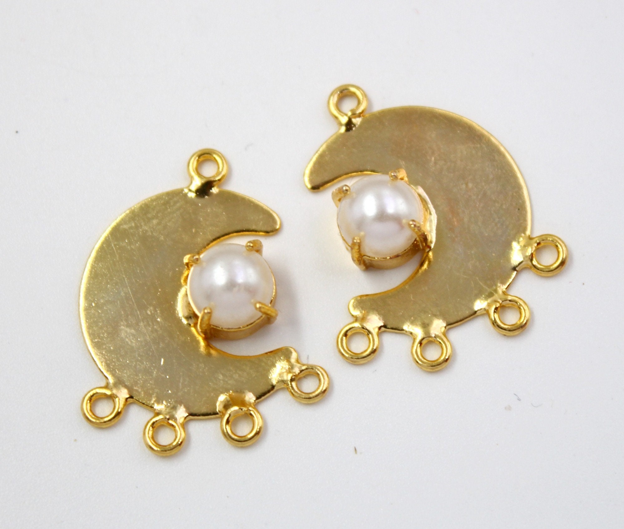 Pearl Half Moon Earring Connectors / 29x24mm 22kt Gold Plated - Etsy