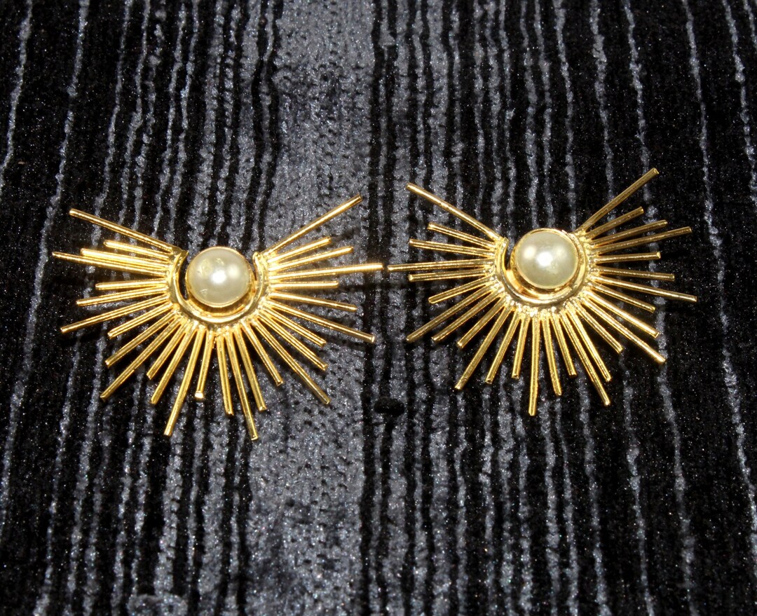Pearl Earrings / 40mm Rising Sun Earrings / Designer Gold Earrings ...