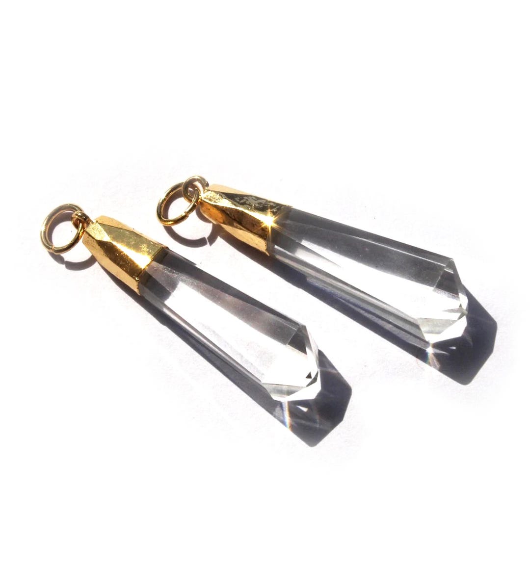 1pair 24k Gold Capped Crystal Quartz Faceted Fancy Drop Pendant Single ...