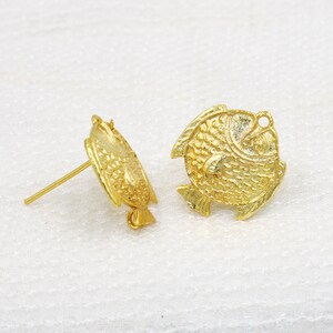 1 Pair Gold Plated Fish Ear Post, Engraved Fish Stud Earpost, Jewelry ...