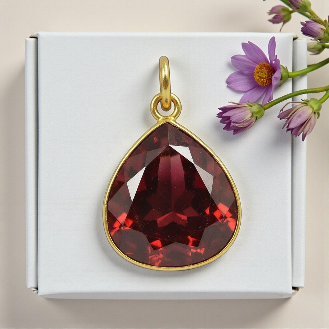 24mm Large Multi Color Birthstone Faceted Heart Pendant | 22kt Gold ...