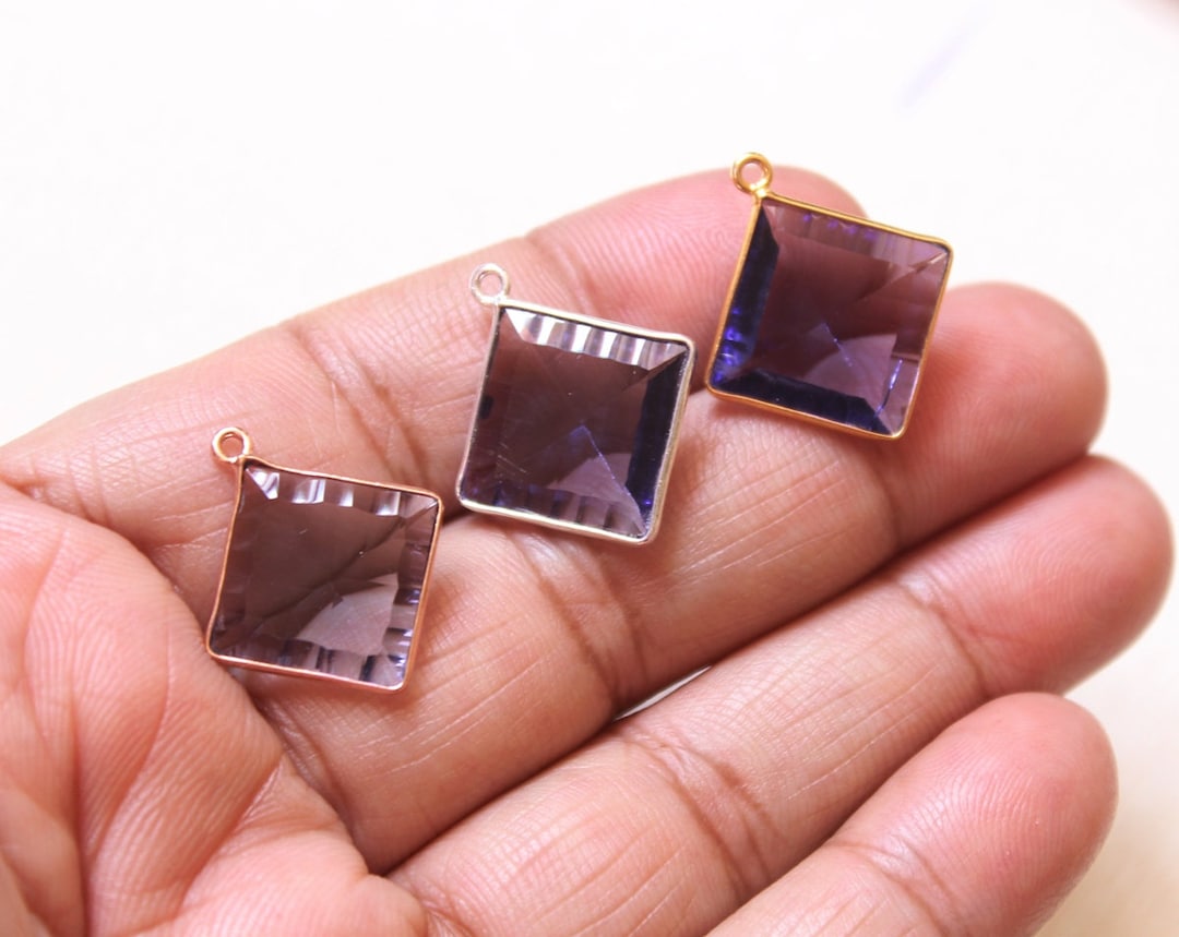 1 Pair 14mm Bezel Set Iolite Quartz Concave Cut Square Pendant / Single ...