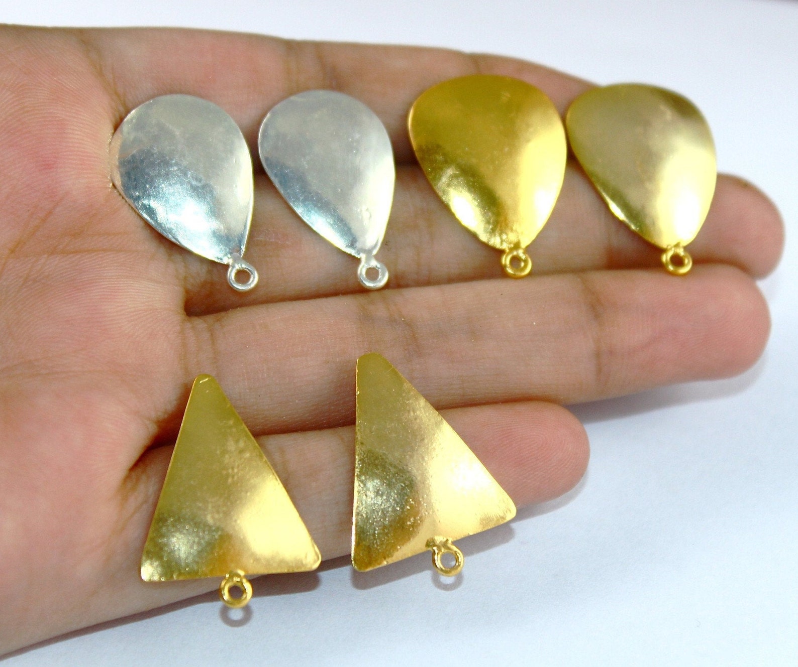 1 Pair Gold & Silver Plated Stud Ear Post / Pear and Triangle Shape Ear ...