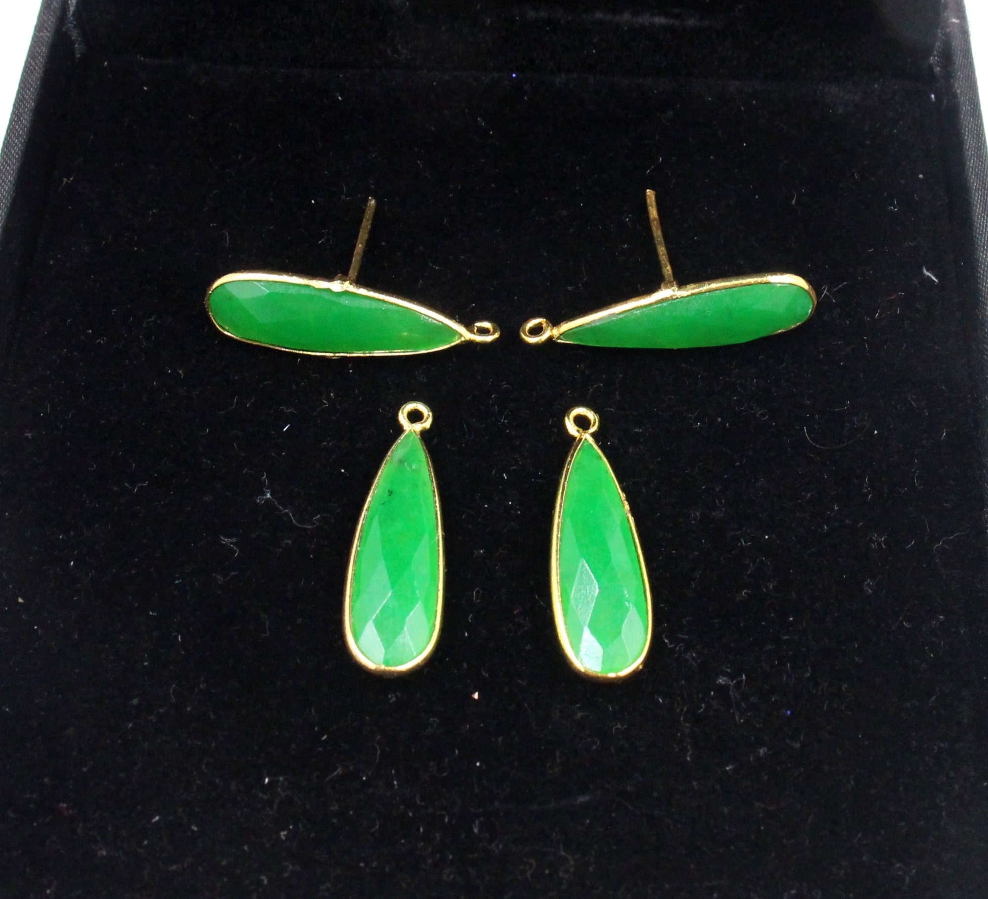30mm Emerald Green Jade Pear Shape Earring Post & Charm Pendant 22k ...