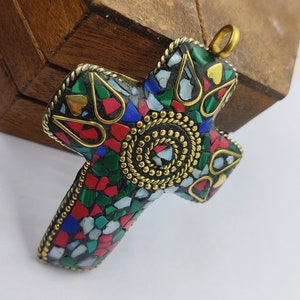 Tibetan Brass N Malachite Cross Pendant 77mm Handmade Cross Pendant ...