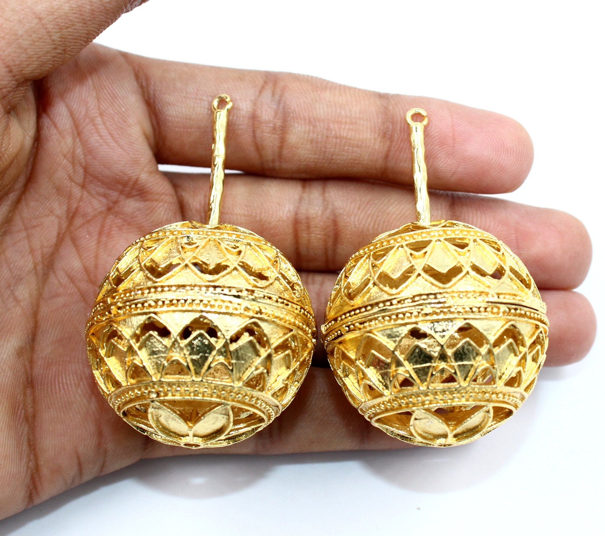 68x34mm Gold Plated Filigree Ball Pendant / Designer Earring | Etsy