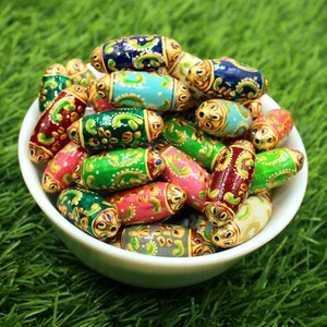 2pcs 30x12mm Hand Painted Assorted Color Floral Design Barrel Beads ...