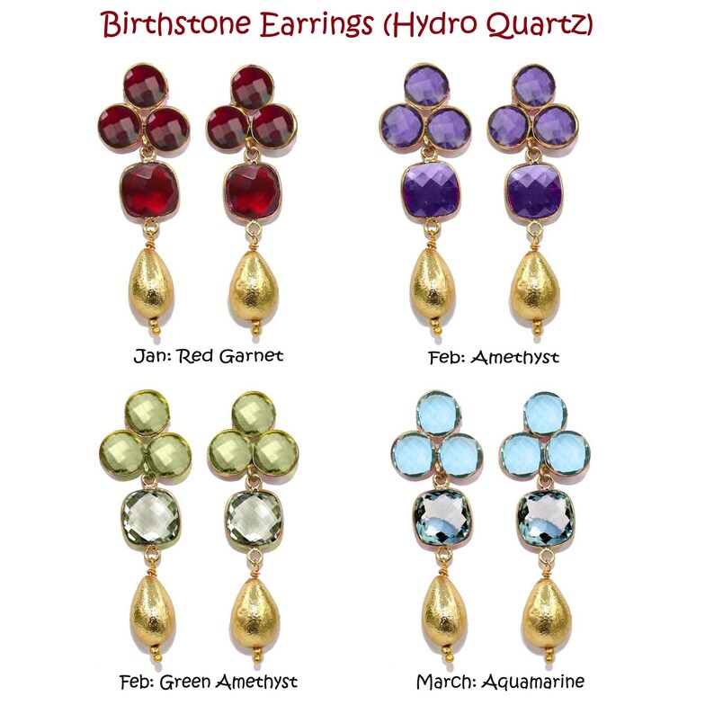 Gold Plated Faceted Multi Color Birthstone Earrings 50x17mm Bezel Set ...
