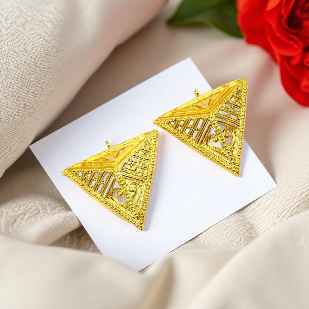 Designer Filigree Triangle Shape Pendant, 22kt Gold Plated Handmade ...