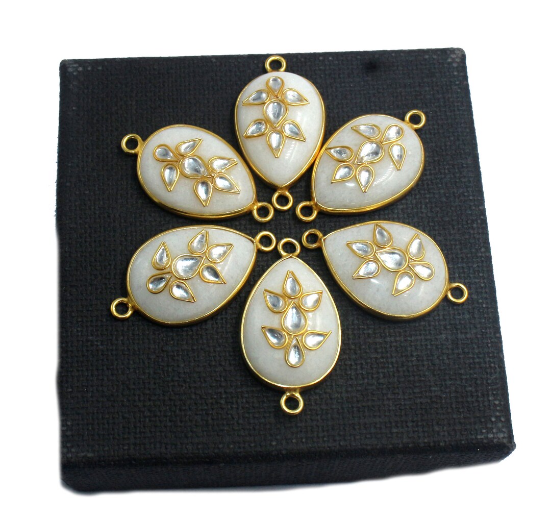 1 paire de pendentif Kundan en agate blanche | Pendentif en pierre ...