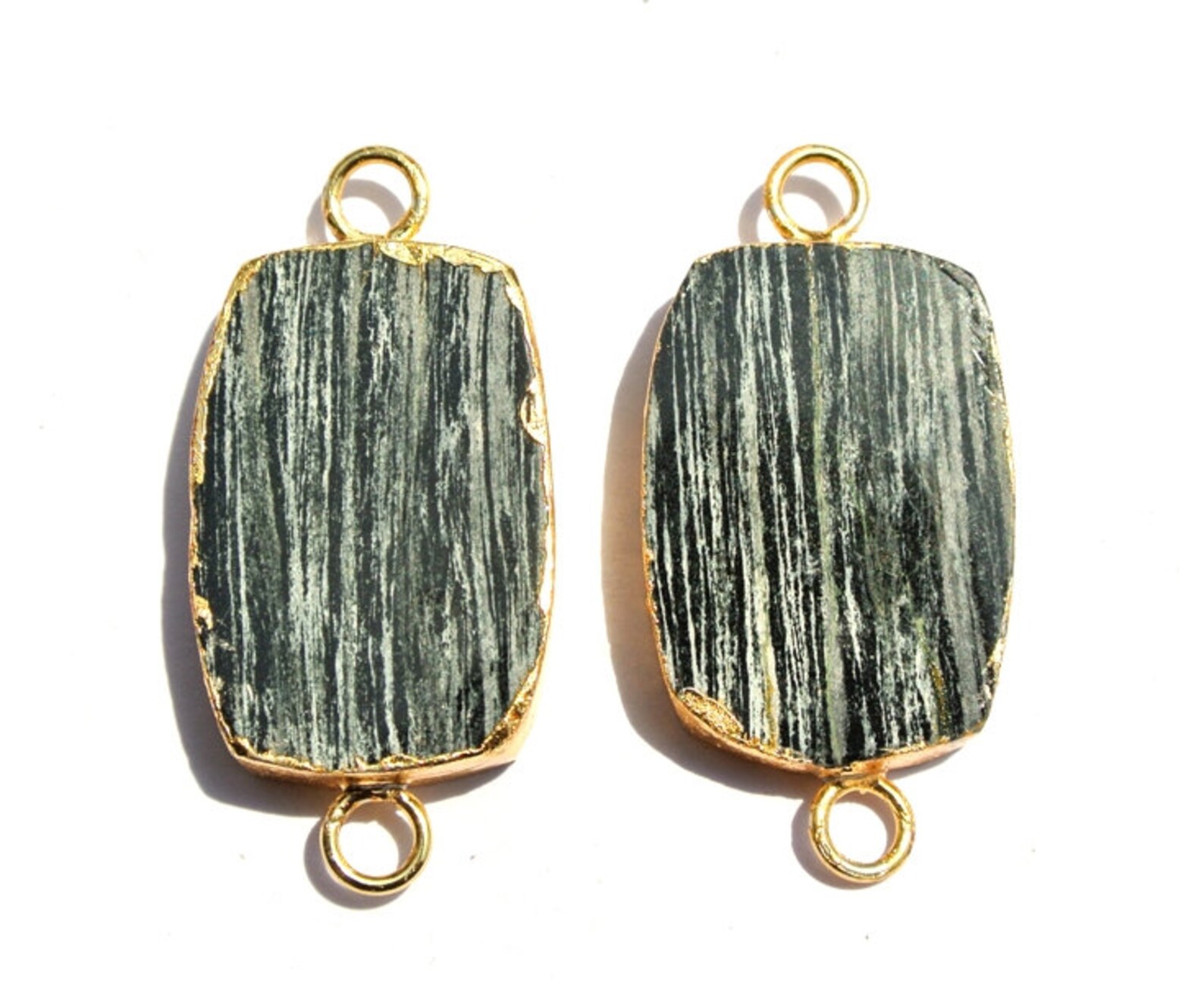 1 Pair 35x21mm Gold Edged Zebra Jasper Rounded Rectangle - Etsy