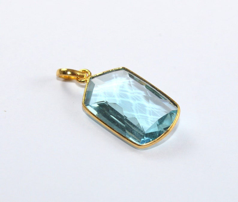 22kt Gold Plated Bezel Set Aqua Quartz Faceted Fancy Pentagon - Etsy