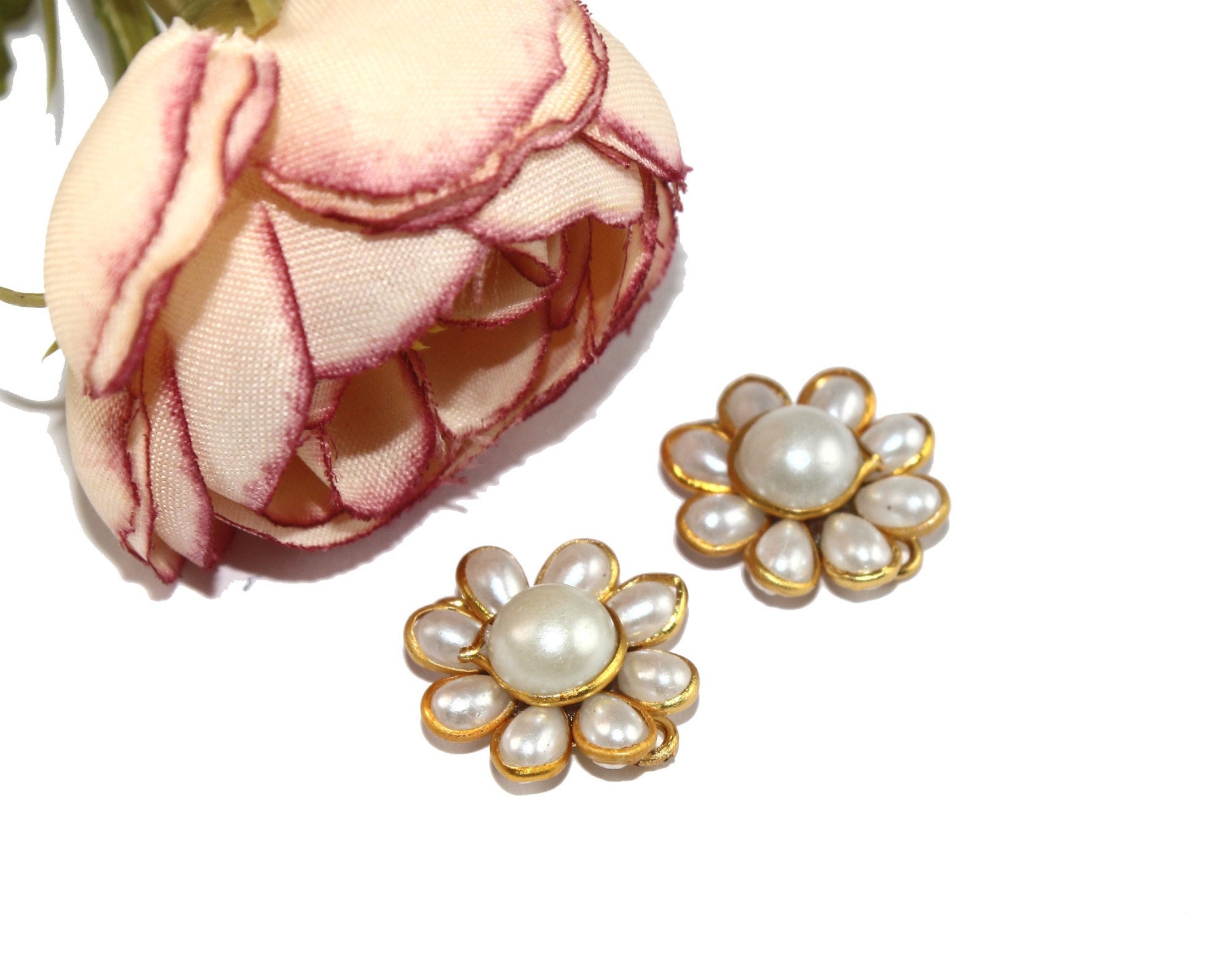 1 Pair Pearl Earrings Connector / 19x17mm / 22kt Gold Plated | Etsy