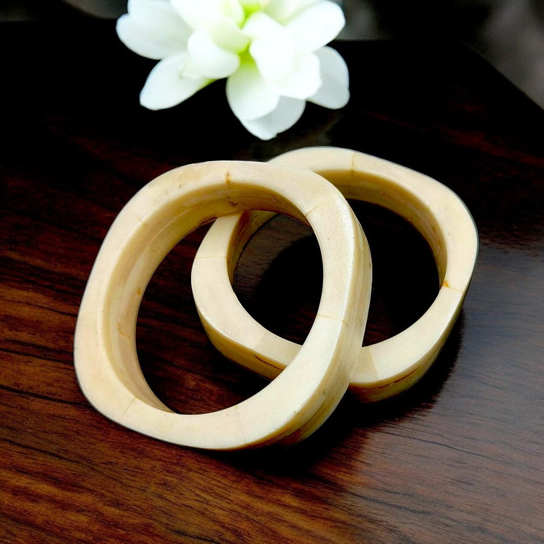 Ethically Sourced Buffalo Bone Designer Square Bangle Large Bone Bangle ...