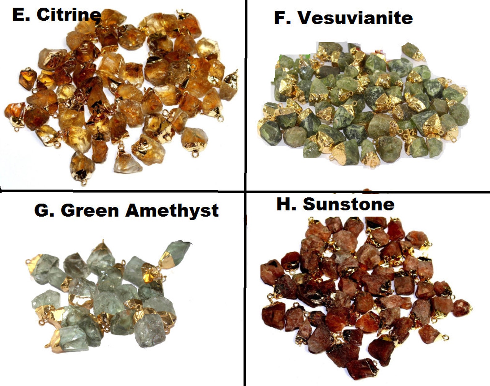 DIY Gold Electroplated Natural Multi Rough Gemstone Nugget Charm ...