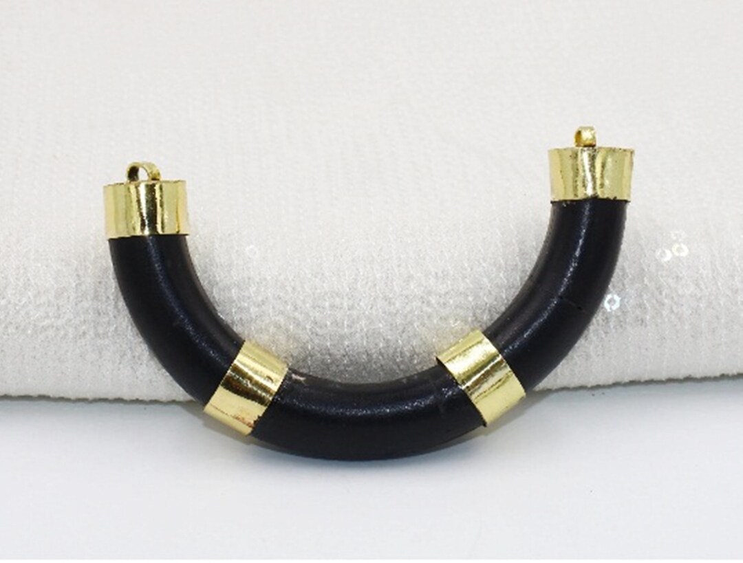 Black Bone Crescent Moon Double Loop Pendant, 89mm Brass Capped Bone ...