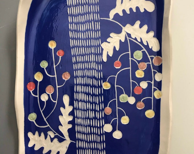Handmade Porcelain Plate, Hand Carved Ceramic Platter, Sgrafito Plate ...