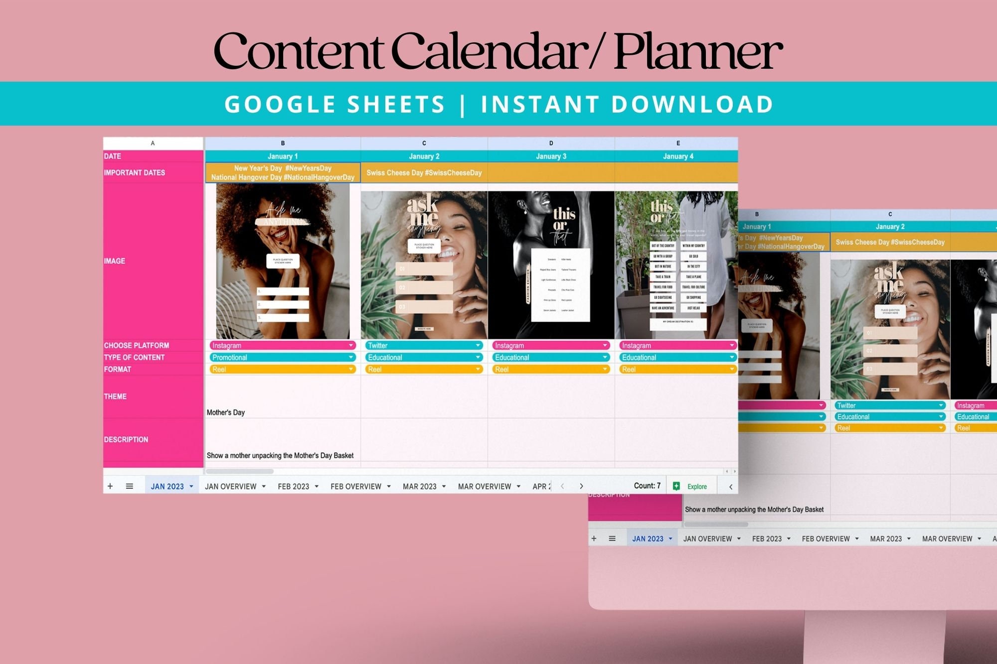 Content Calendar Social Media Planner Template | Google Sheet ...