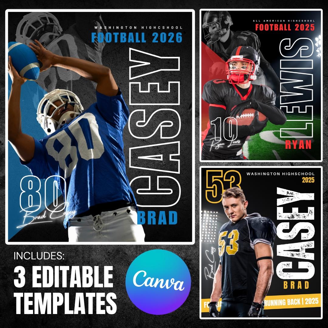 Football Poster Bundle | 3 Canva Templates (16x20) | Senior Night ...