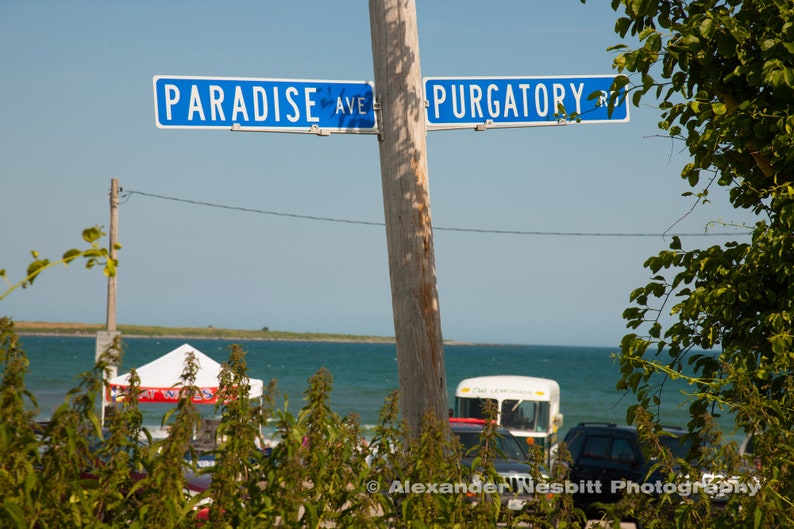 Paradise & Purgatory Street Signs Cross at Sachuest Beach, Middletown ...