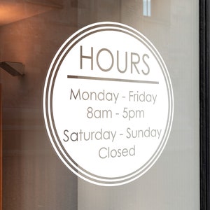 Circle Store Hours Decal - Personalized Business Signage - Custom Open ...