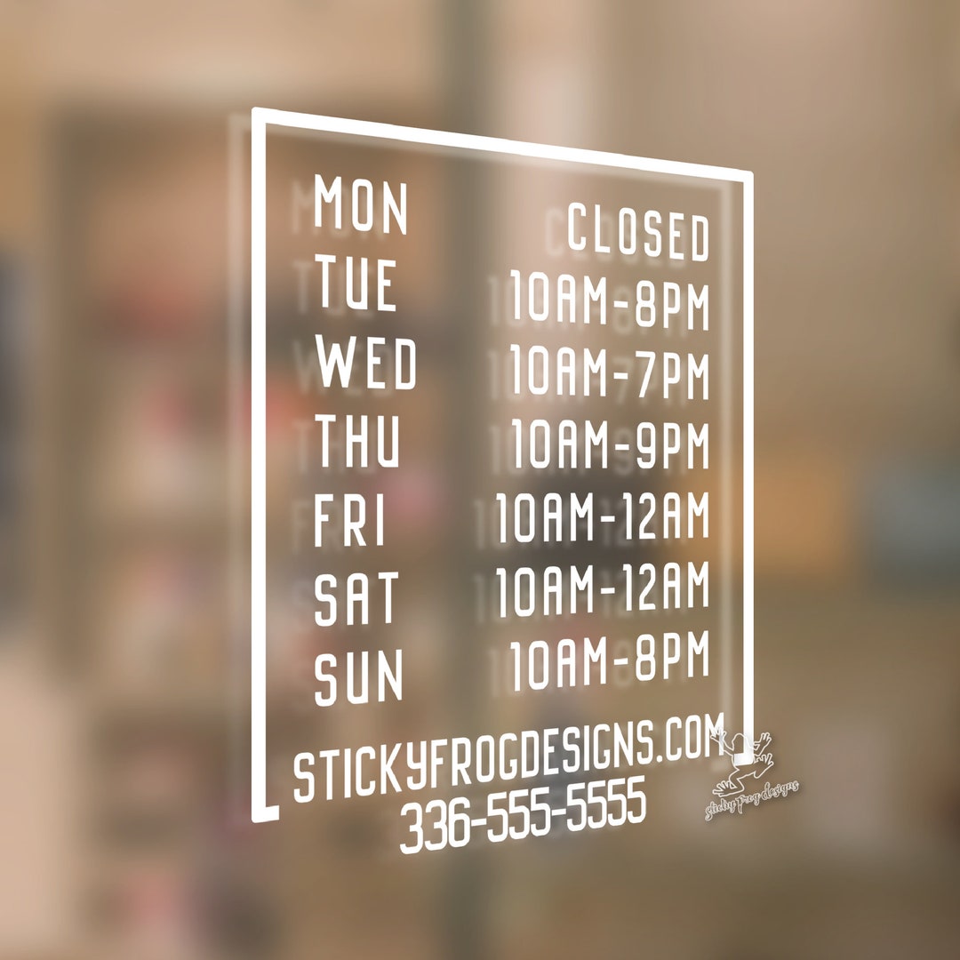 Modern Store Hours Decal Personalized Business Signage Custom Open ...