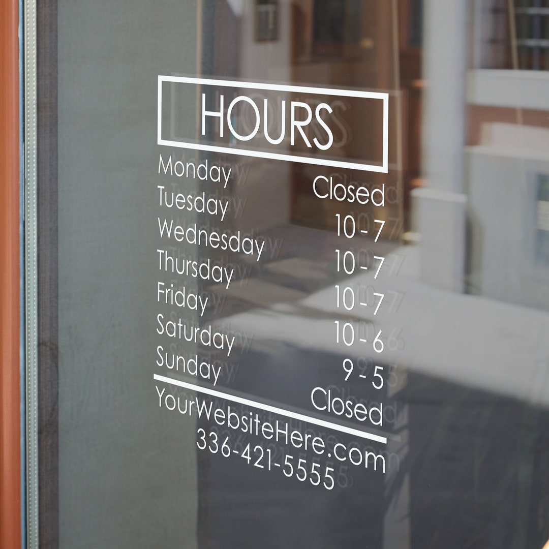 Store Hours Decal - Personalized Business Signage - Custom Open Close ...